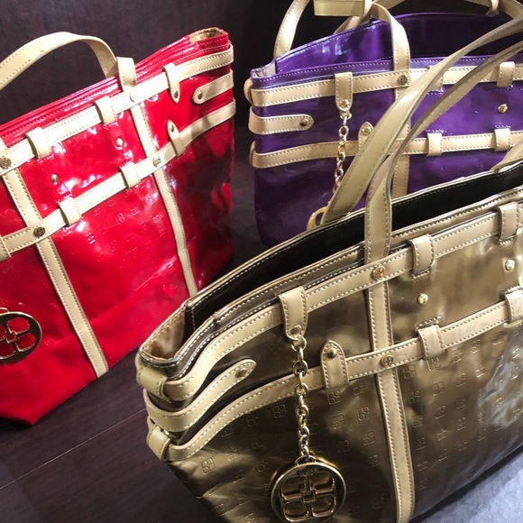 IMAN | Bags | Iman Red Purple And Gold Tote Bags Bundle Of 3 | Poshmark